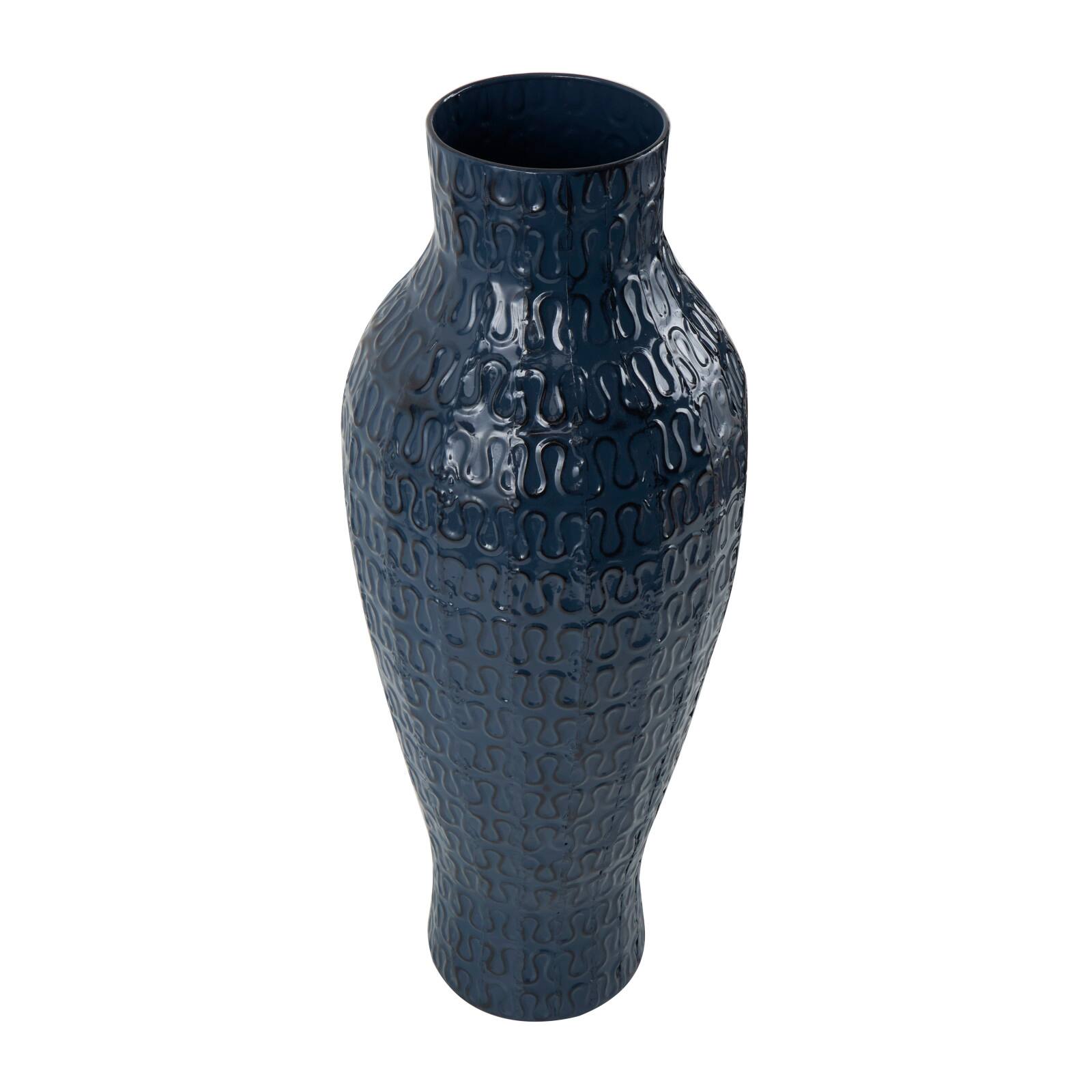 24" Dark Blue Metal Dimensional Textured Vase | Michaels