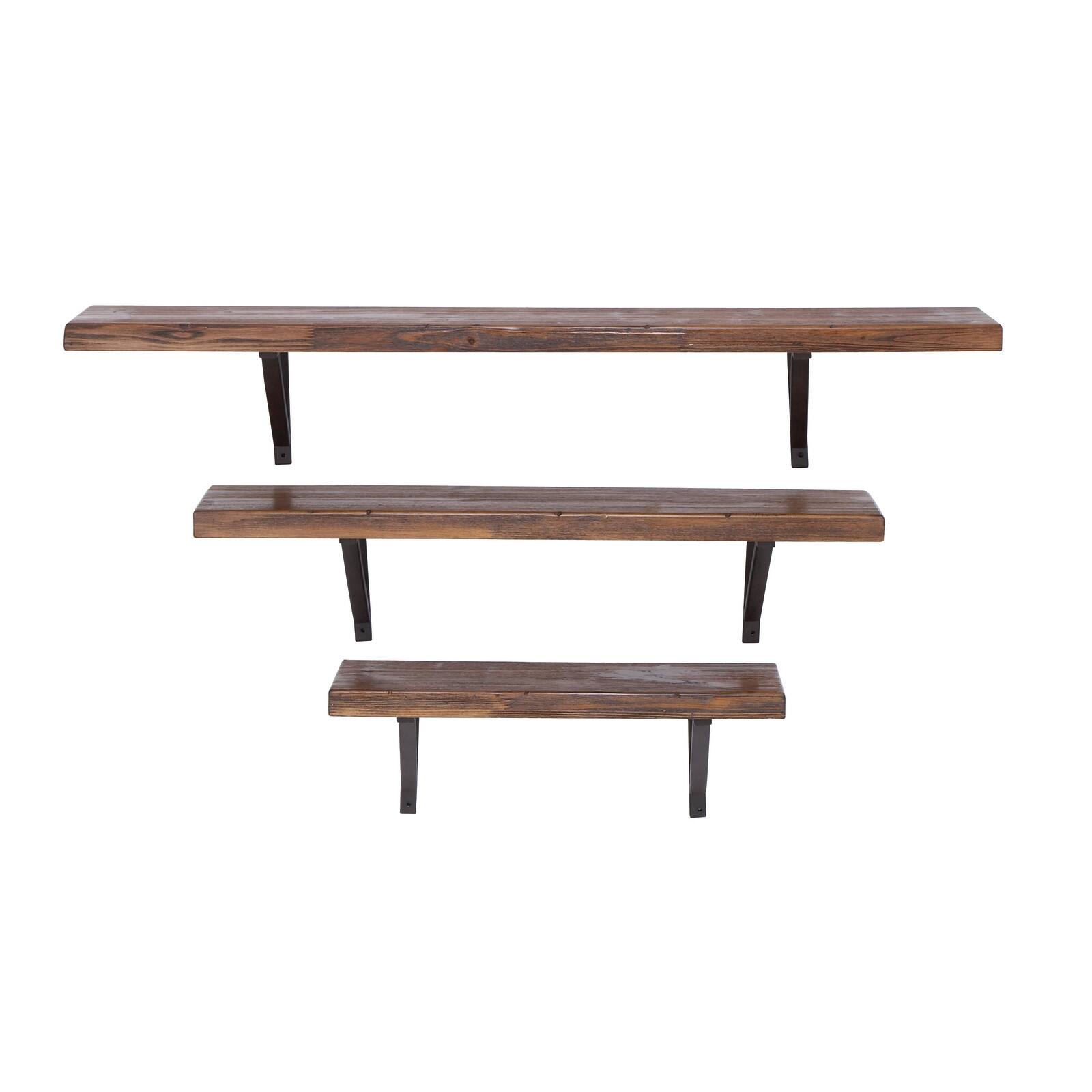 Brown Wood Industrial Wall Shelf Set | Michaels