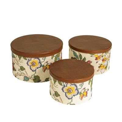 Household Essentials Multicolor Floral Nesting Hat Box Set with Faux ...