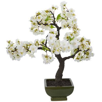 20" White Cherry Blossom Bonsai Tree in Green Planter | Michaels