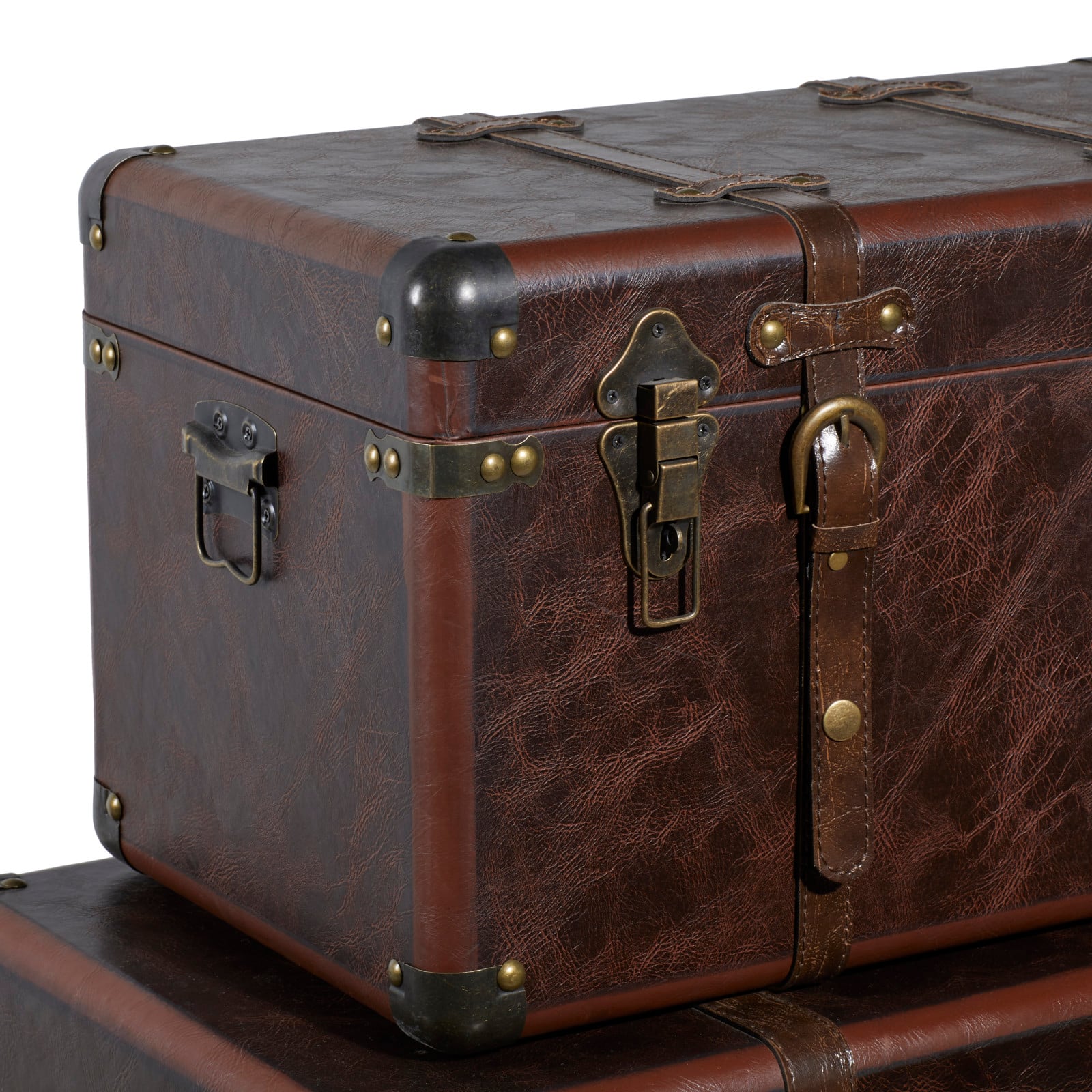 Set of 3" Brown Leather Traditional Trunk, 19", 24", 27" | Michaels