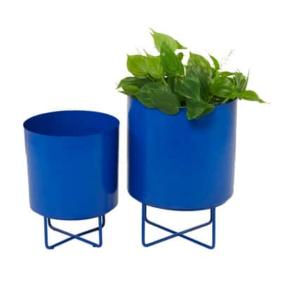 Blue Metal Modern Planter, Set of 2" 16", 13" | Michaels