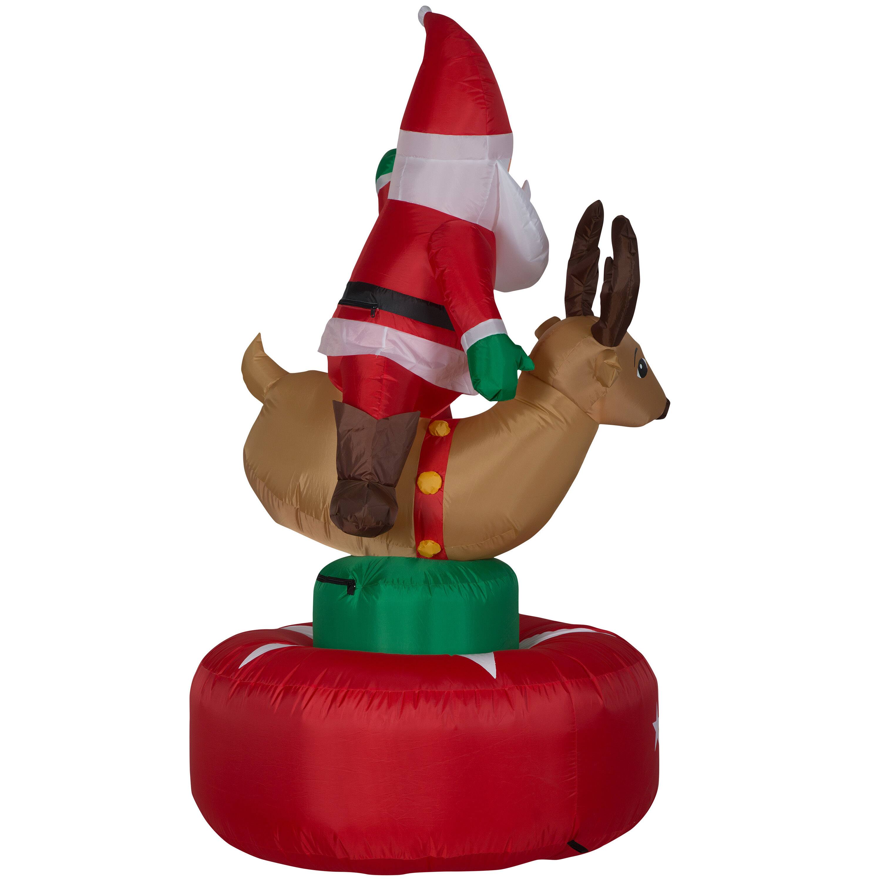 6.5ft. Animated Airblown® Inflatable Christmas Santa & Reindeer Rodeo ...