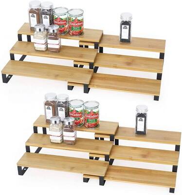 Natural 3-Tier Expandable Step Spice Rack for Kitchen Cabinet, 4ct ...