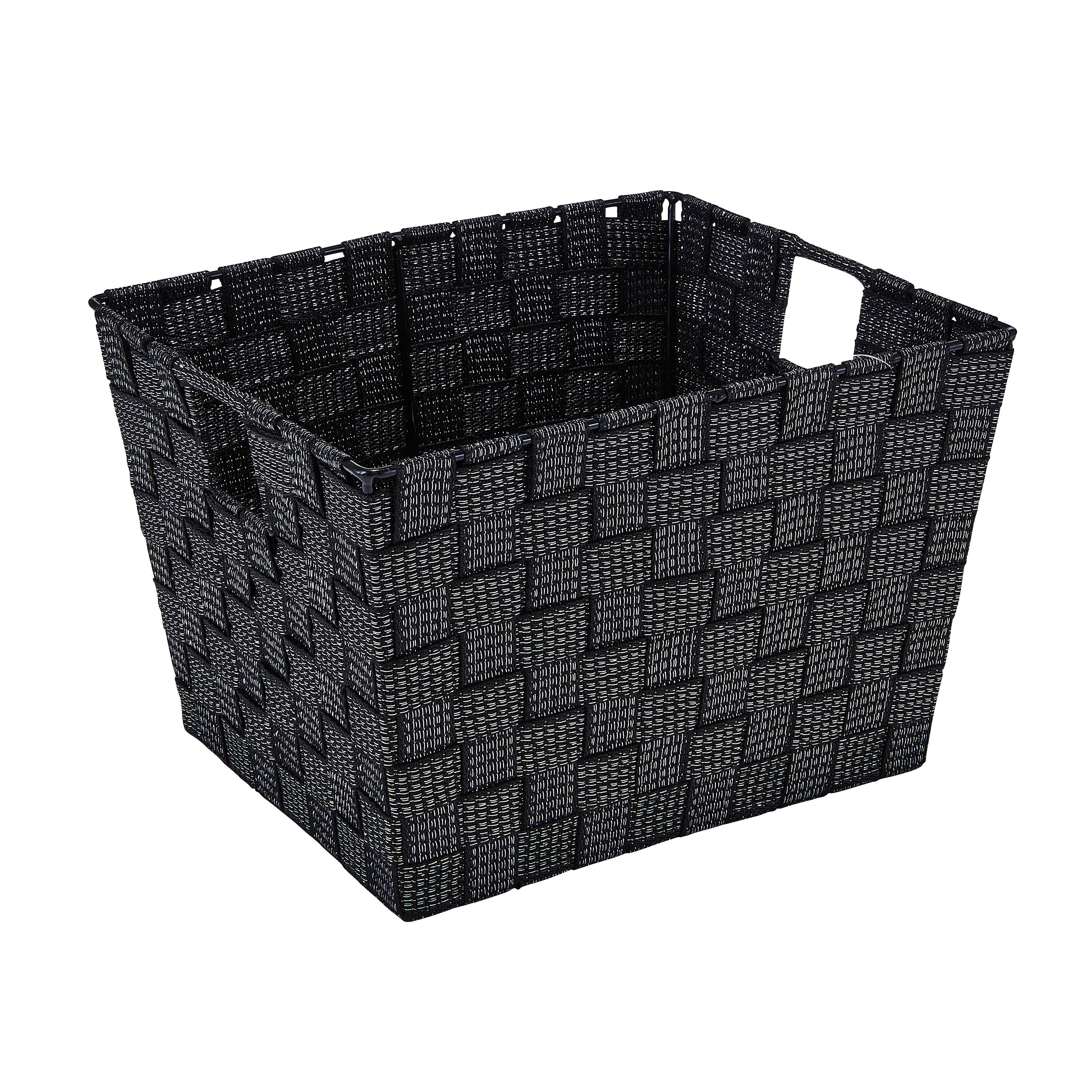 Simplify Medium Black/Silver Lurex Striped Woven Storage Bin | Michaels