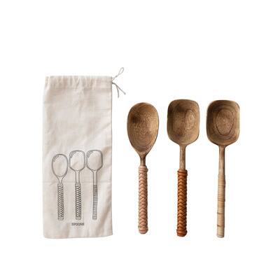 Hello Honey® 7.5" Mango Wood Spoons with Bamboo & Leather Wrapped ...