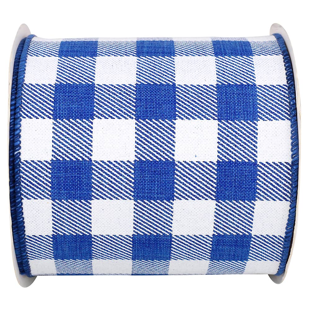 Reliant Linen Wired Royal Blue Checkered Ribbon | Michaels