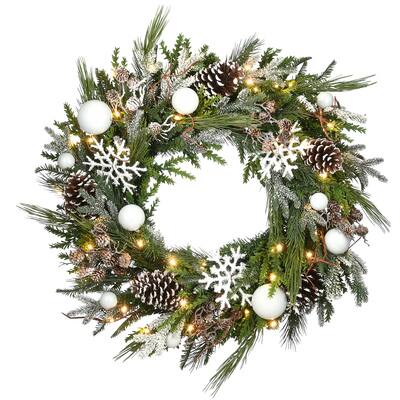 Alpine Collection 30" Warm White LED Decorated Wreath | Michaels