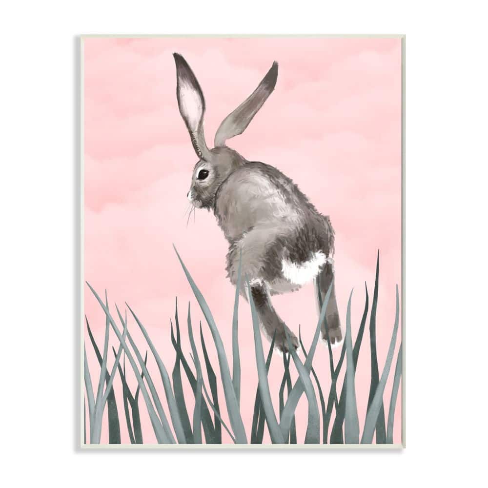 Stupell Industries Bunny Rabbit Jump Grass Pink Green Animal Painting ...