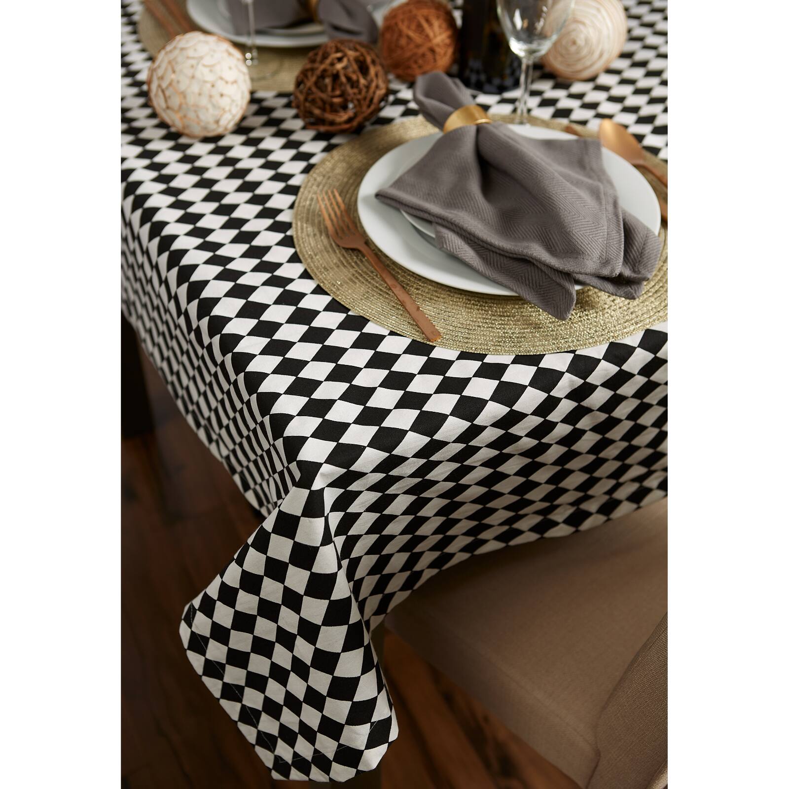 Black and Cream Harlequin Print Tablecloth 60" x 120" | Michaels
