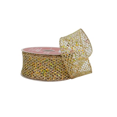 1.5" x 30ft. Champagne Wired Mesh Ribbon by Celebrate It® | Michaels