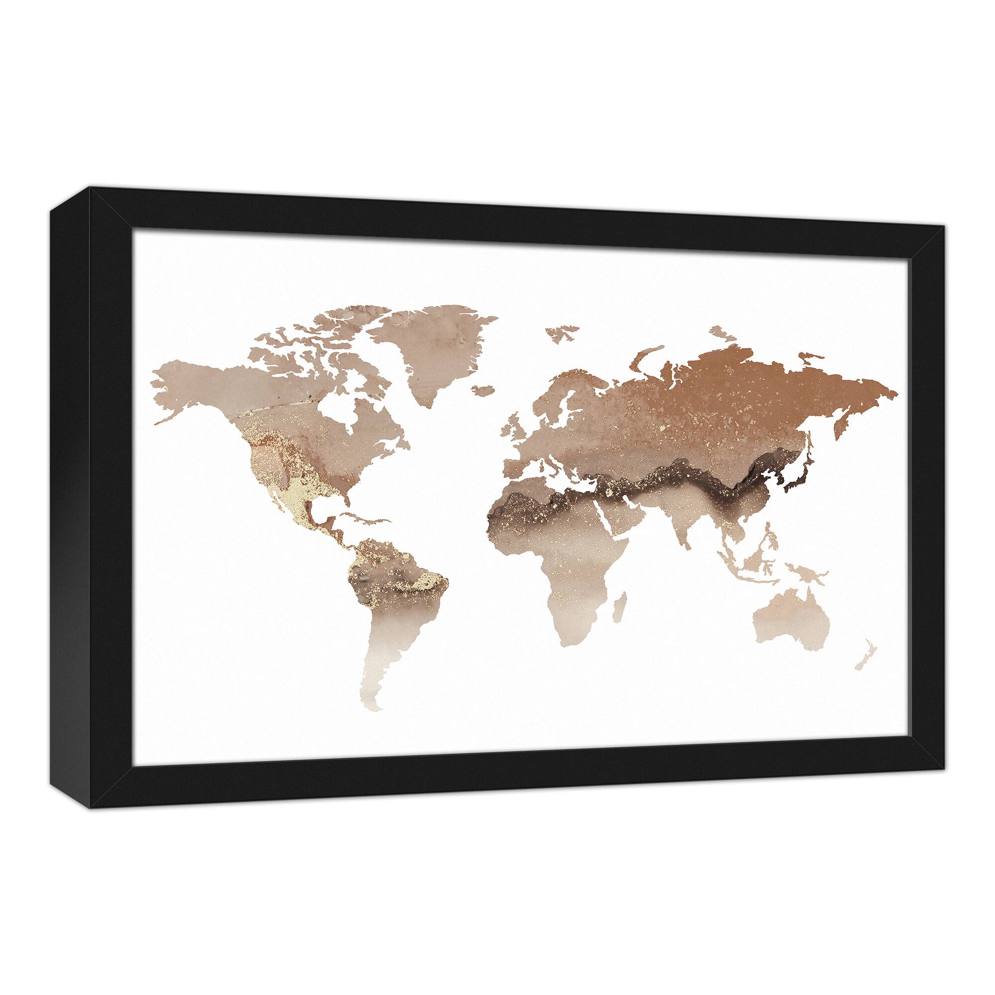 Abstract World Map Black Framed Canvas | Michaels