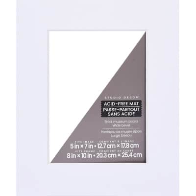 8" x 10" White Museum Wide Bevel Mat by Studio Décor®, 5" x 7" Opening ...