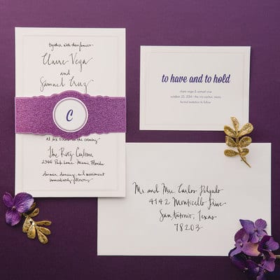 Purple Luxe Wedding Monogram Wrapped Invitation Suite | Projects | Michaels