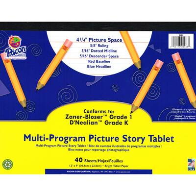 Pacon® 5/8" Ruled White Multi-Program Picture Story Tablet, 12 Pack ...