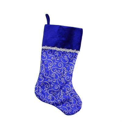 20.5" Blue & Silver Glitter Filigree Swirls Stocking | Michaels