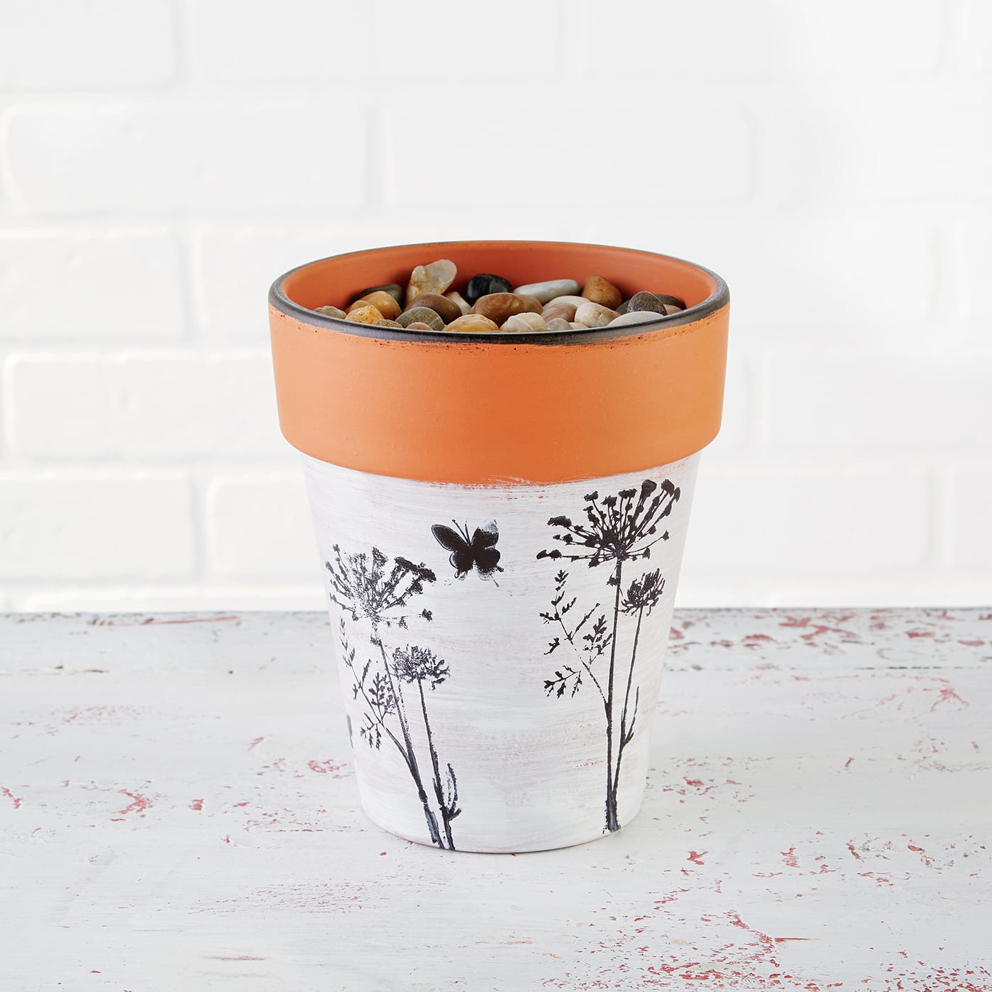 Black and Whitewashed Butterfly Clay Pot | Projects | Michaels
