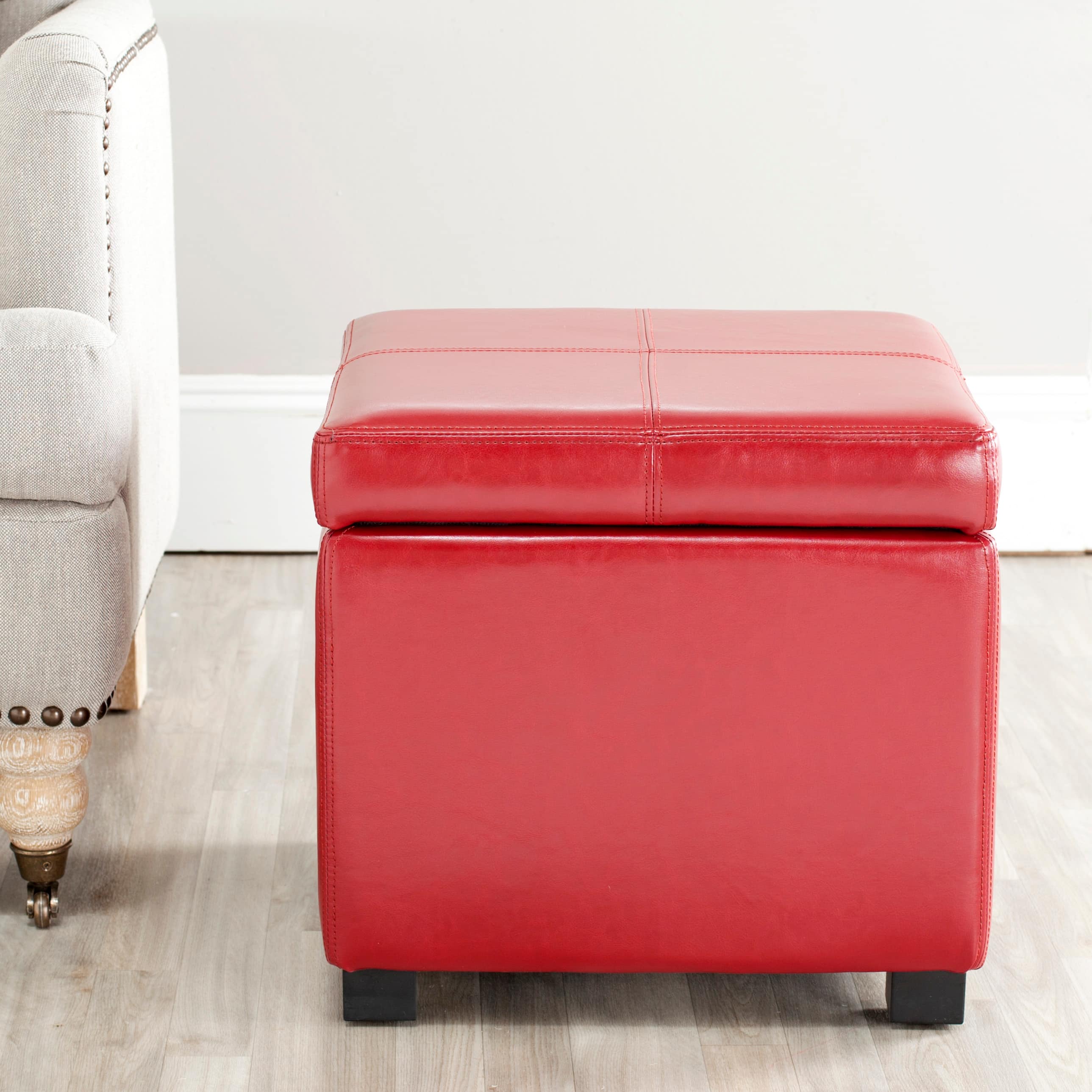 Madison Square Leather Ottoman in Red | Ottomans & Benches | Michaels