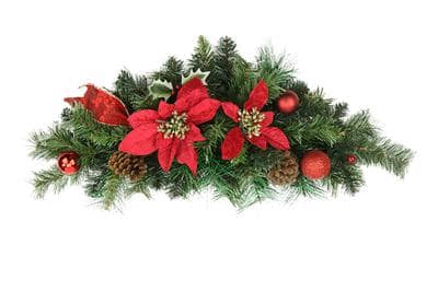 24" Unlit Poinsettia, Pine Cone & Ball Swag, Red | Swags & Teardrops ...